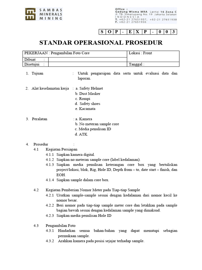 SOP Pengambilan Foto Core | PDF