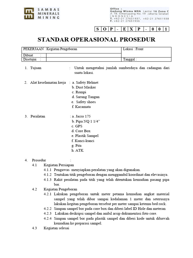 SOP Pengeboran | PDF