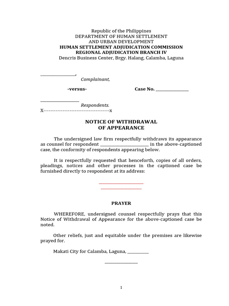 Withdrawal of Counsel Notice Philippines | PDF