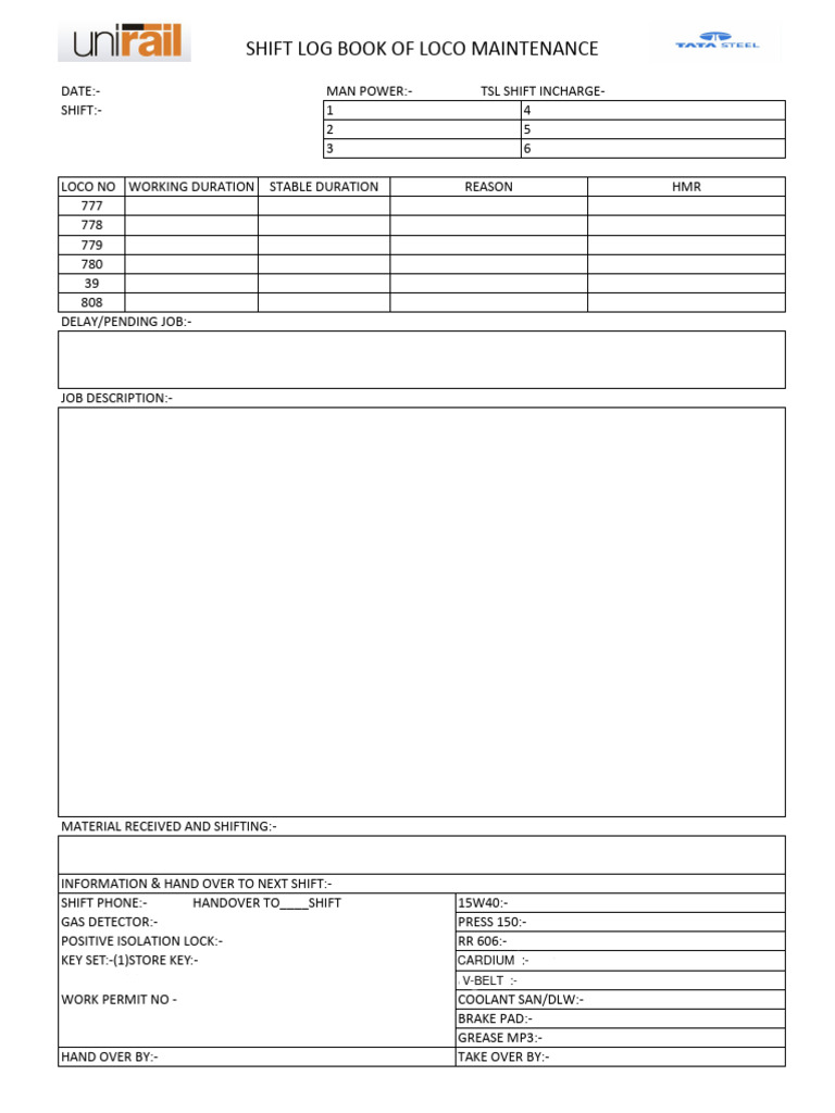 Shift Log Book Pdf