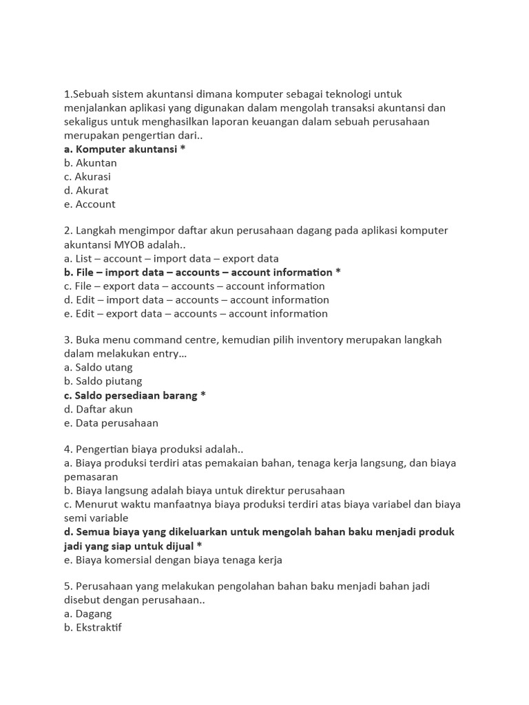 Soal Mid Komputer Akuntansi Kelas Xi Sem 2 | PDF | Bisnis