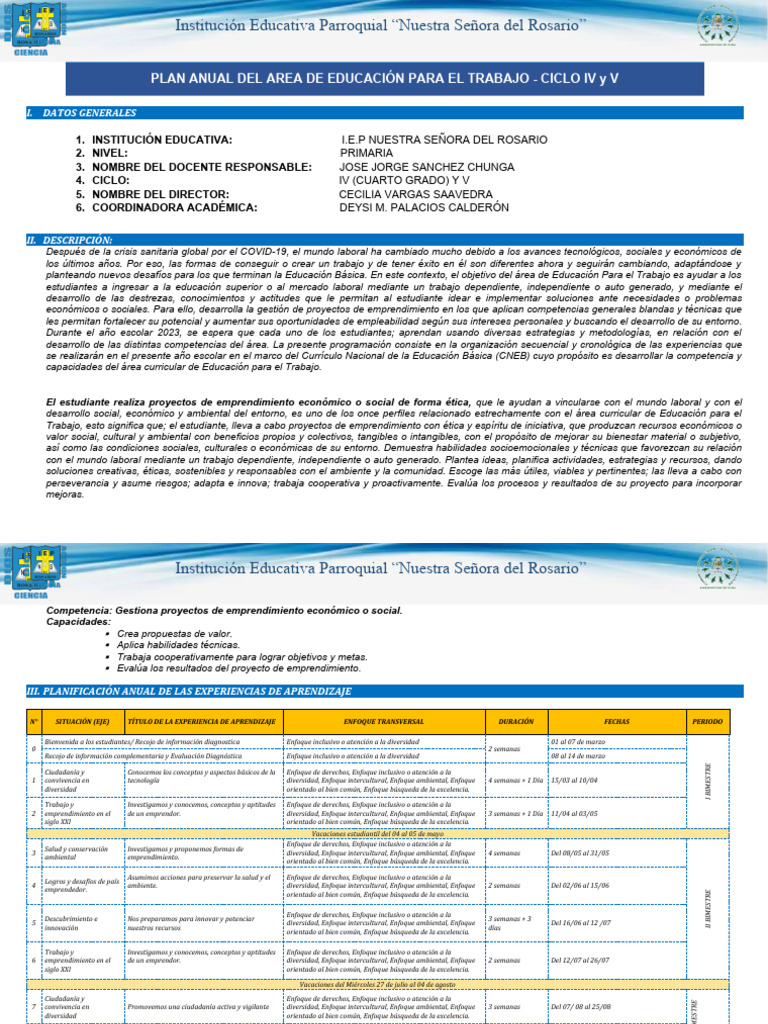 Programacion Anual de EPT Primaria | PDF | Aprendizaje | Iniciativa empresarial