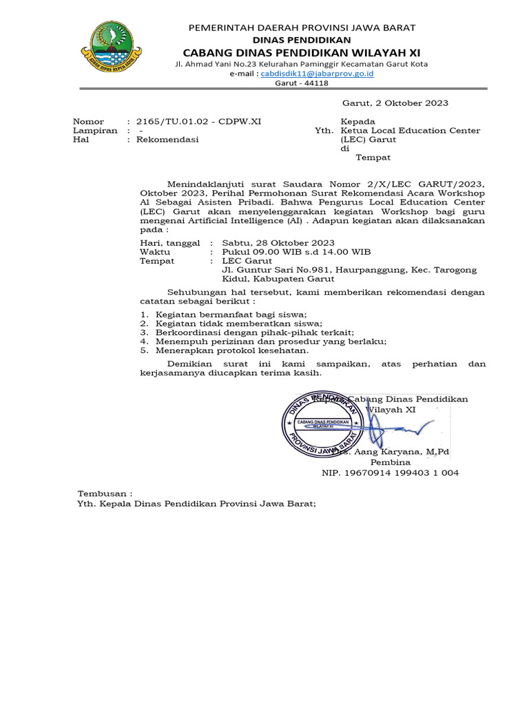 Rekomendasi Workshop AI LEC 2023 | PDF