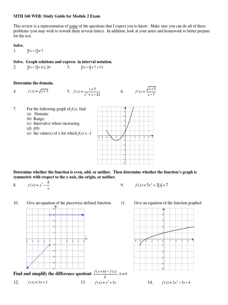 MTH 160 Module 2 Exam Study Guide | PDF