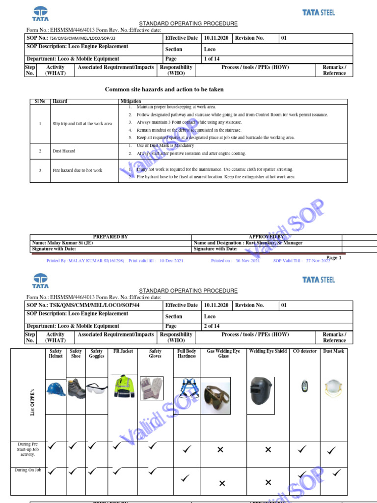 Sop Loco Engine Replacement | PDF