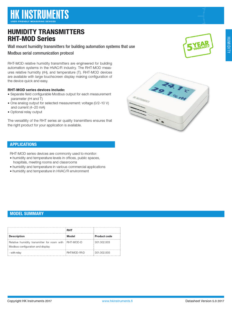 RHT Mod Series - Datasheet 5.0 0 T&H Sensor | PDF | Humidity ...