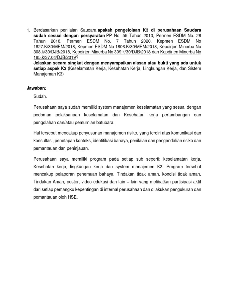 Evaluasi K3 di Perusahaan | PDF