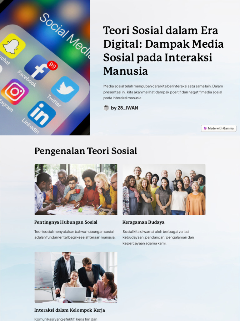 Teori Sosial Dalam Era Digital Dampak Media Sosial Pada Interaksi Manusia | PDF