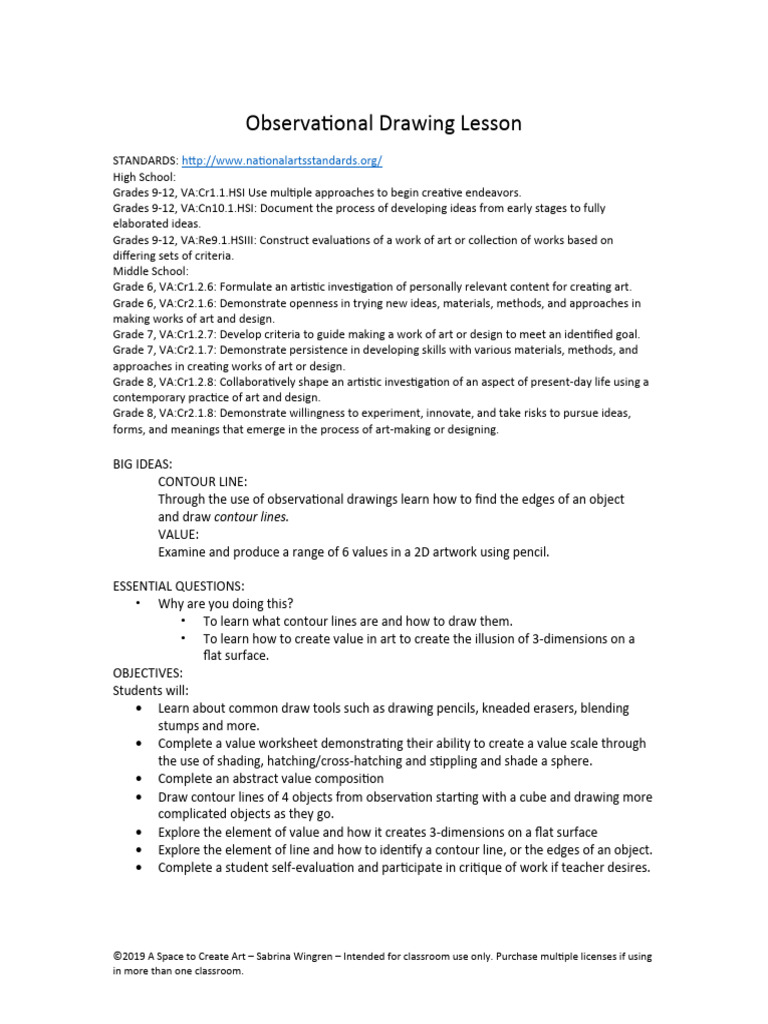 Observational Drawing Lesson Plan | PDF | Drawing | Shape
