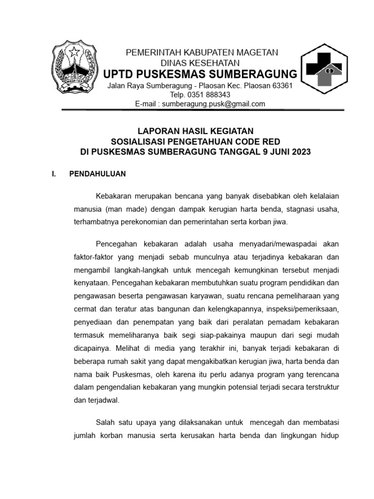 Simulasi Kebakaran Code Red PKM Sumberagung 2023 | PDF