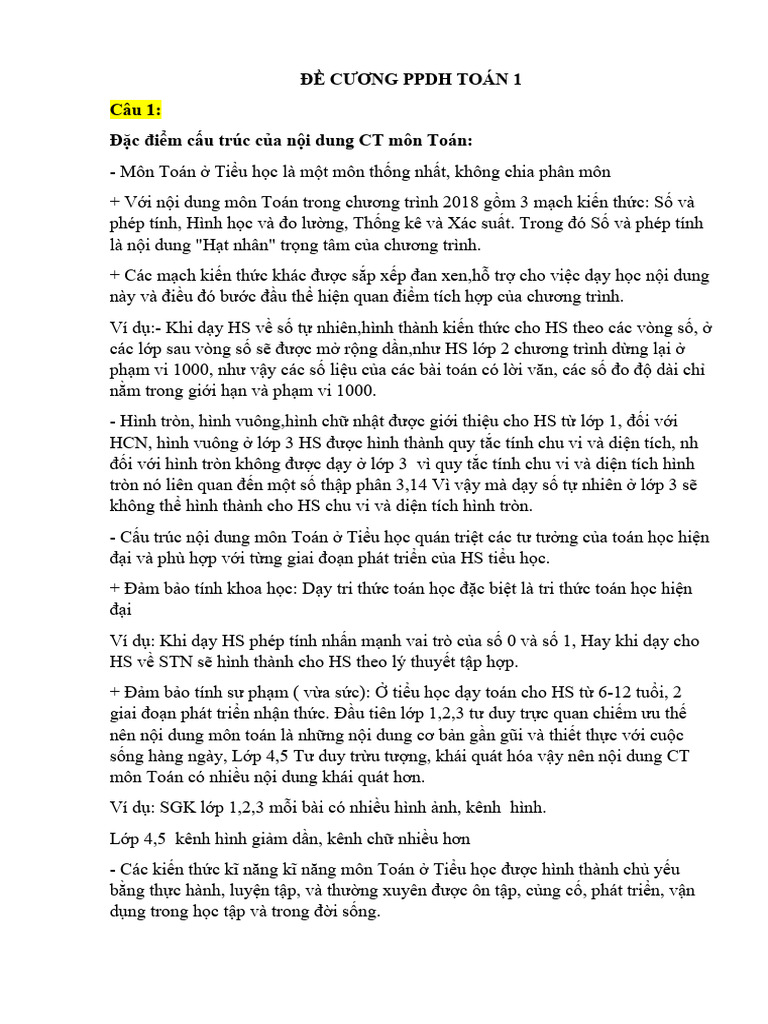 ĐỀ CƯƠNG PPDH TOÁN 1 | PDF