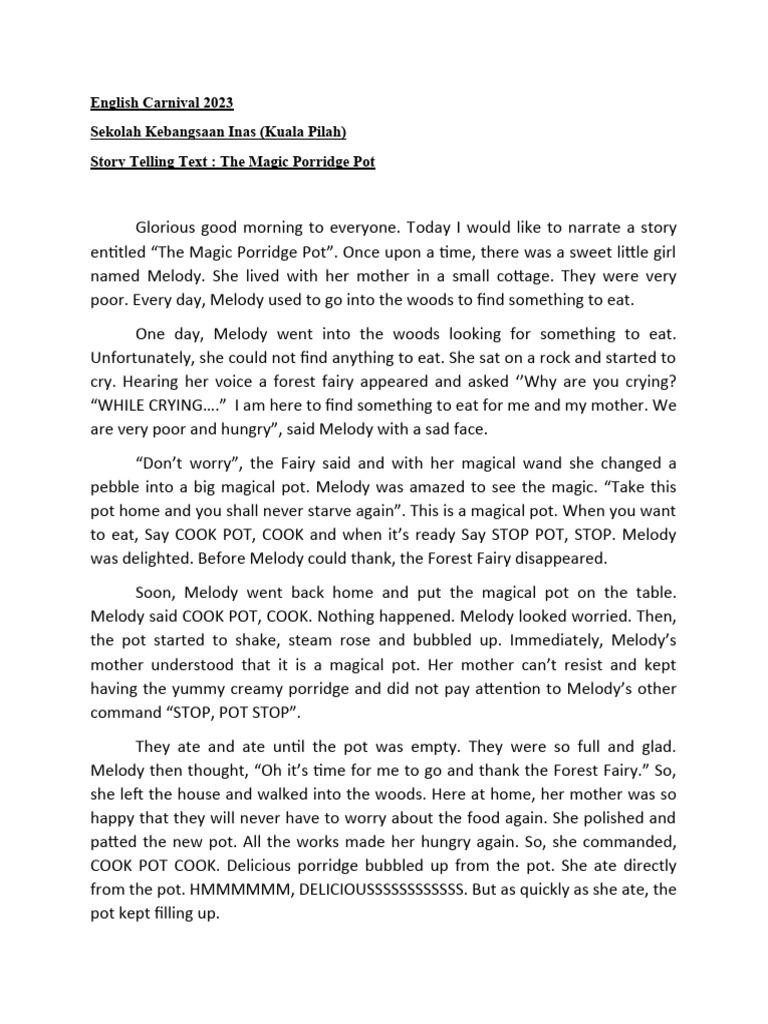 The Magic Porridge Pot | PDF