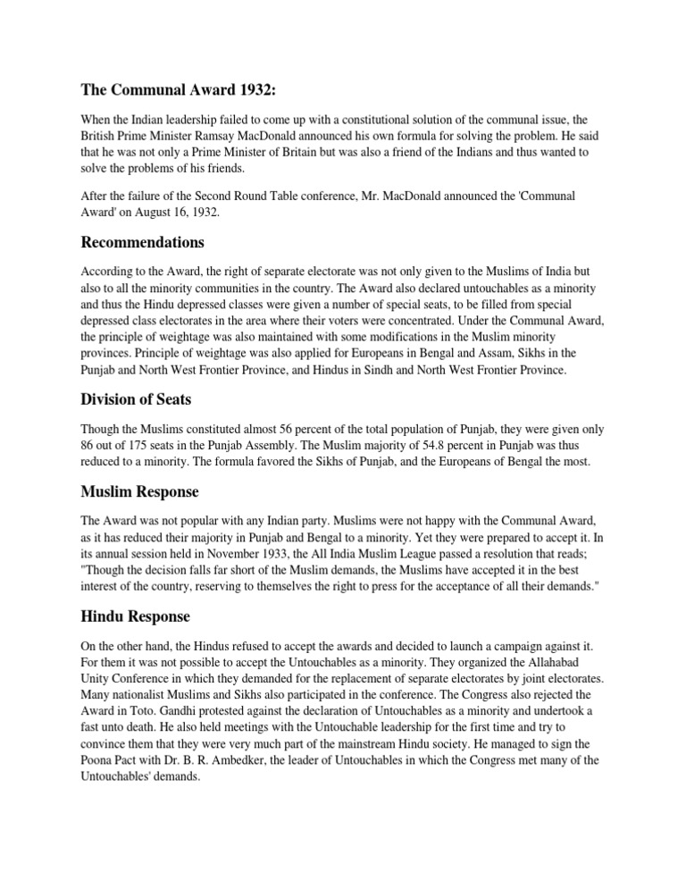 The Communal Award 1932 | PDF | Dalit | South Asia