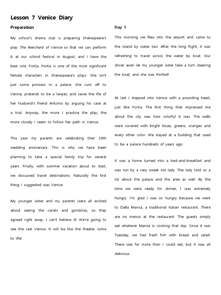 Lesson 7 Venice Diary | PDF