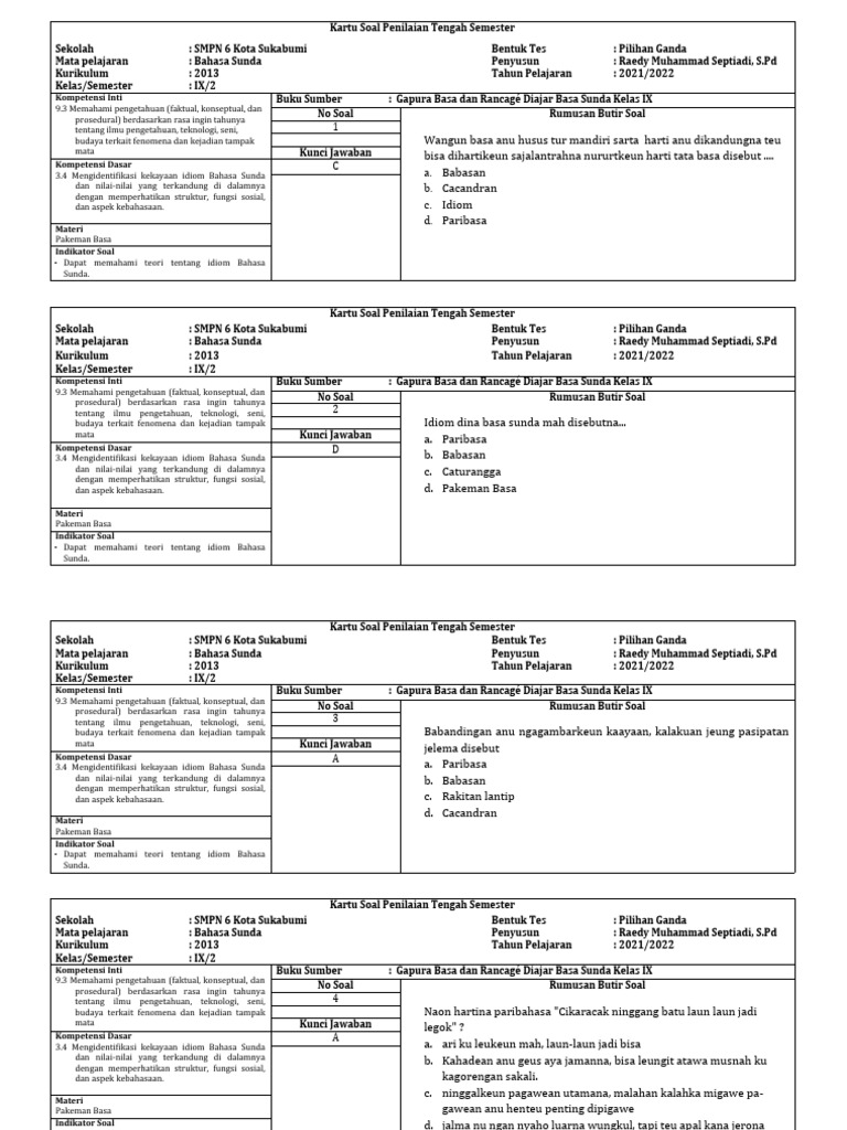 Kartu Soal PTS K9 21 | PDF