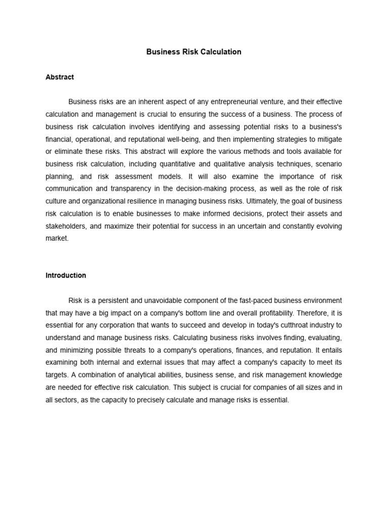 Business Risk Calculation | PDF | Risk | Risk Management