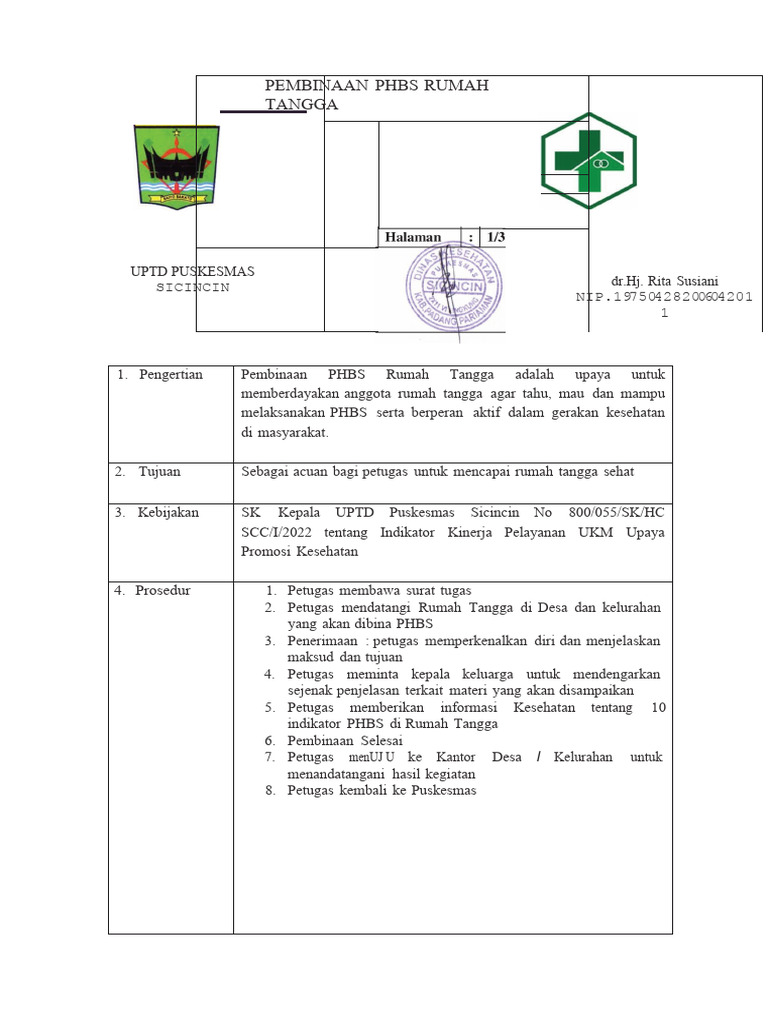 SOP Pembinaan PHBS Rumah Tangga | PDF