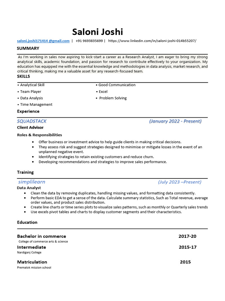 Saloni Joshi Resume | PDF