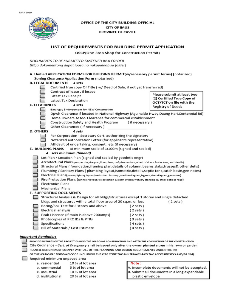 List of Requirements For Building Permit Application May 2022 | PDF