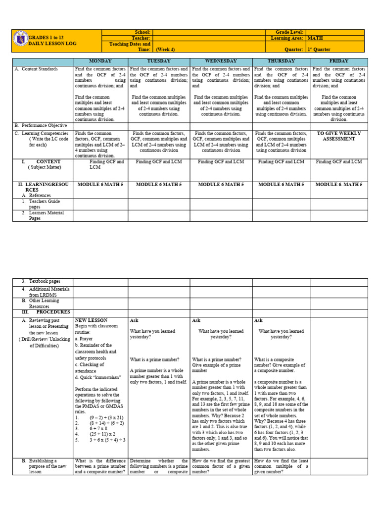 DLL Week 4 Math | PDF