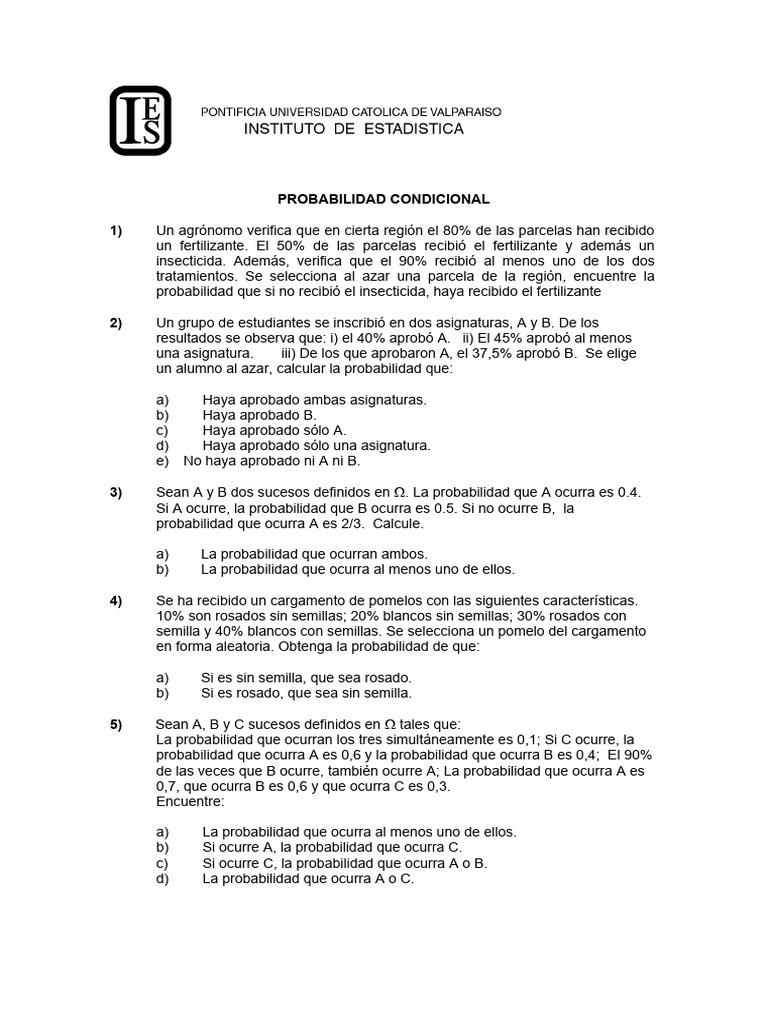 Guía Probabilidad Condicionada | PDF | Probabilidad | Matemáticas