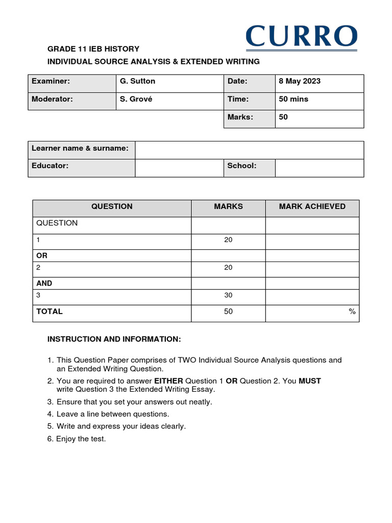 IEB Grade 11 History Exam Paper | PDF | Traffic | Transport