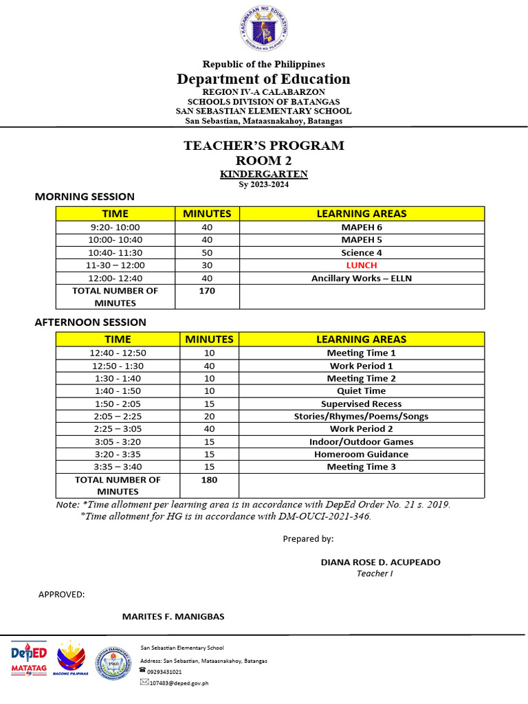 2023 Class Program-Shifting Sched With Kinder-Final New Template | PDF
