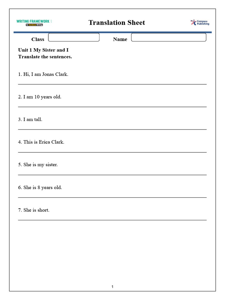 Writing Framework For Sentence Writing 1 - Translation Sheet | PDF