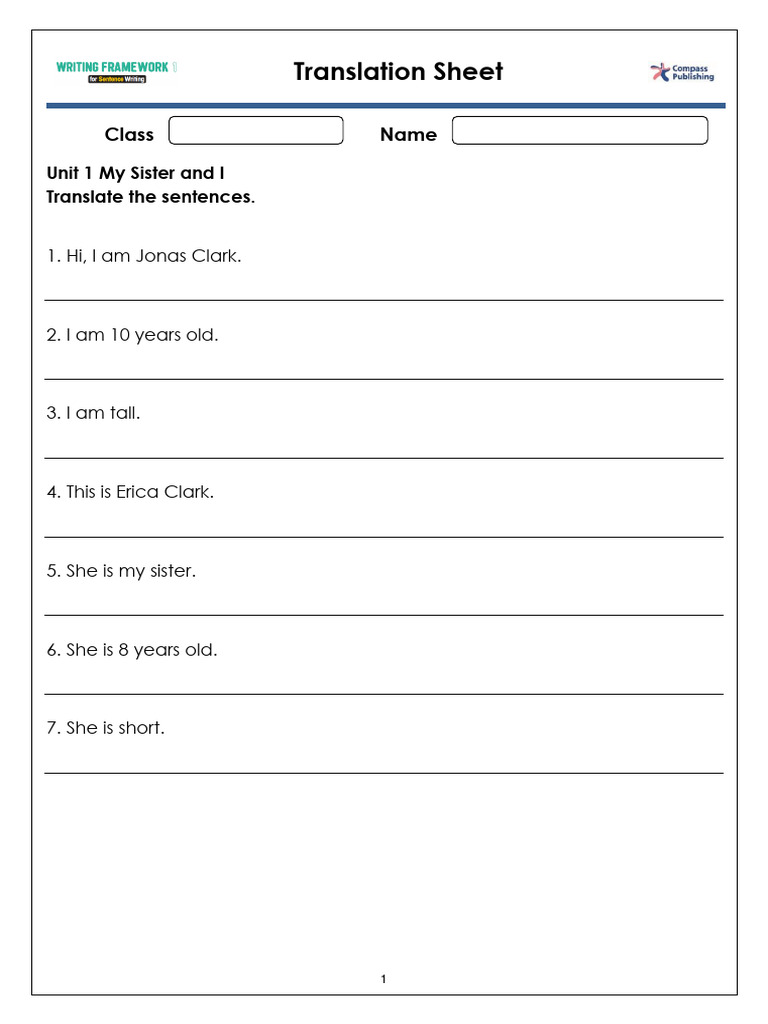 Writing Framework For Sentence Writing 1 - Translation Sheet | PDF