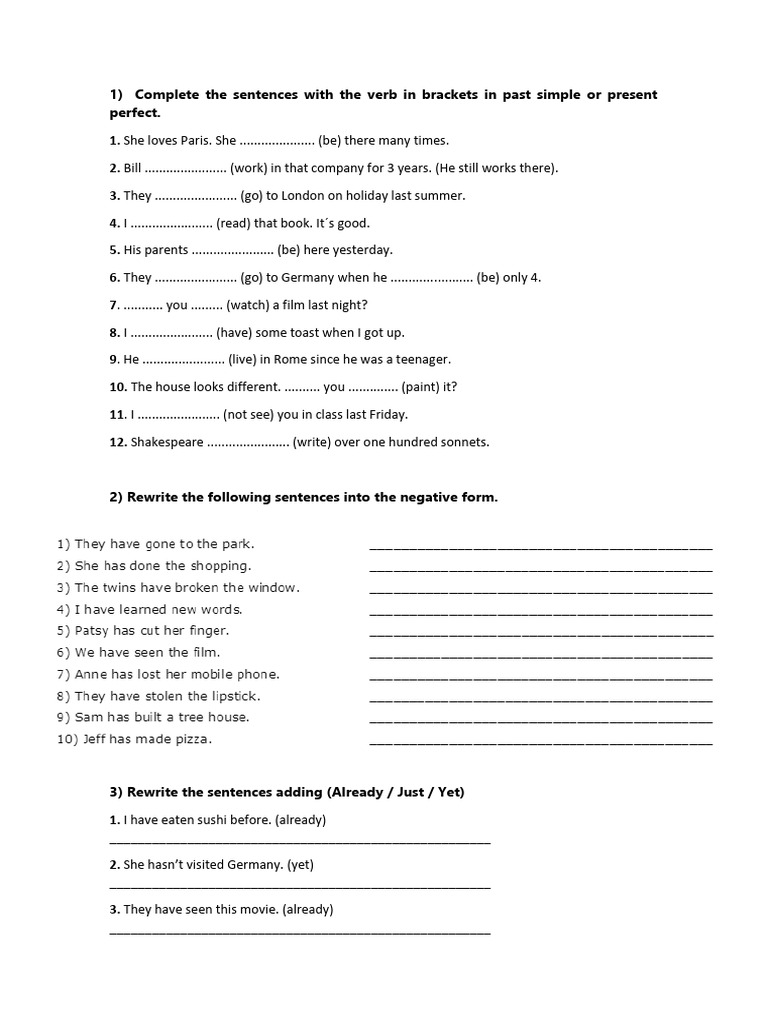 Exercises Present Perfect | PDF | Linguistics