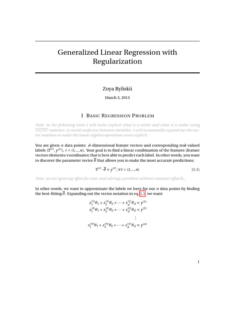 Generalized Linear Regression With Regularization | PDF