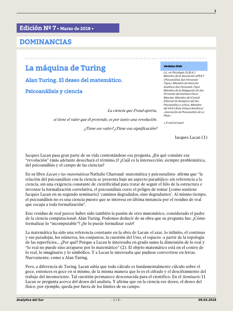 La Maquina de Turing | PDF | Jacques Lacan | Alan Turing