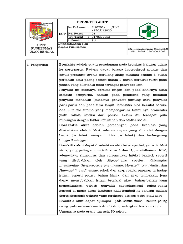 Sop Bronkitis Akut 2023 | PDF