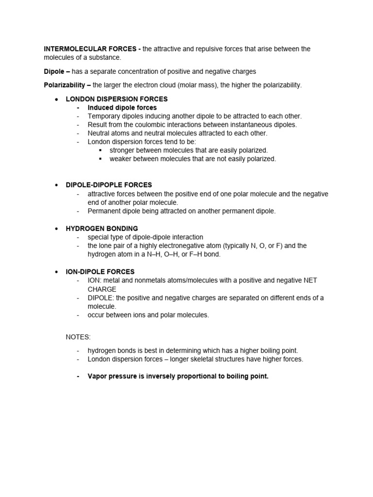 Intermolecular Forces Overview | PDF