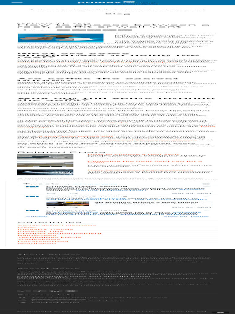 How To Choose Between A Roof, Soffit or Wall Vent - Primex HVAC Venting | PDF | Duct (Flow) | Roof