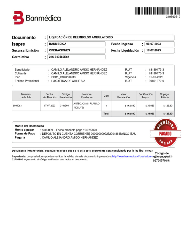 Reembolso Isapre | PDF | Finanzas y administración del dinero