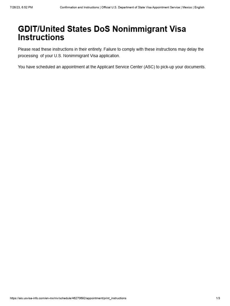 Confirmation and Instructions - Official U.S. Department of State Visa ...