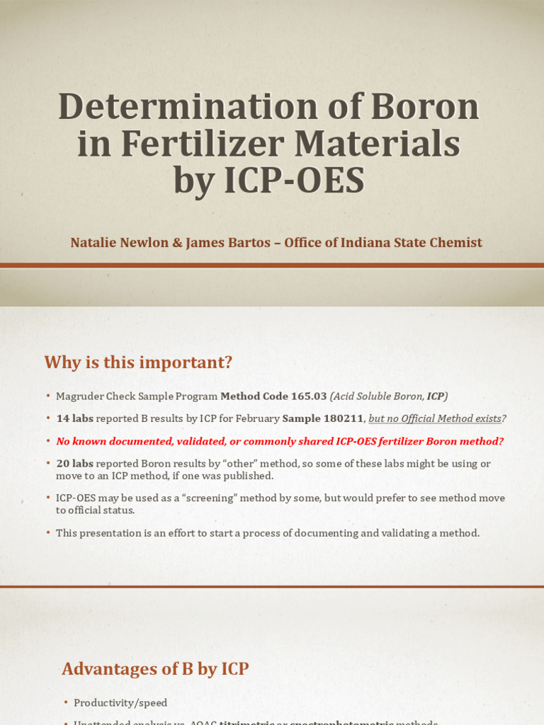 Determination Boron Fertilizer Materials ICP OES | PDF | Boron ...