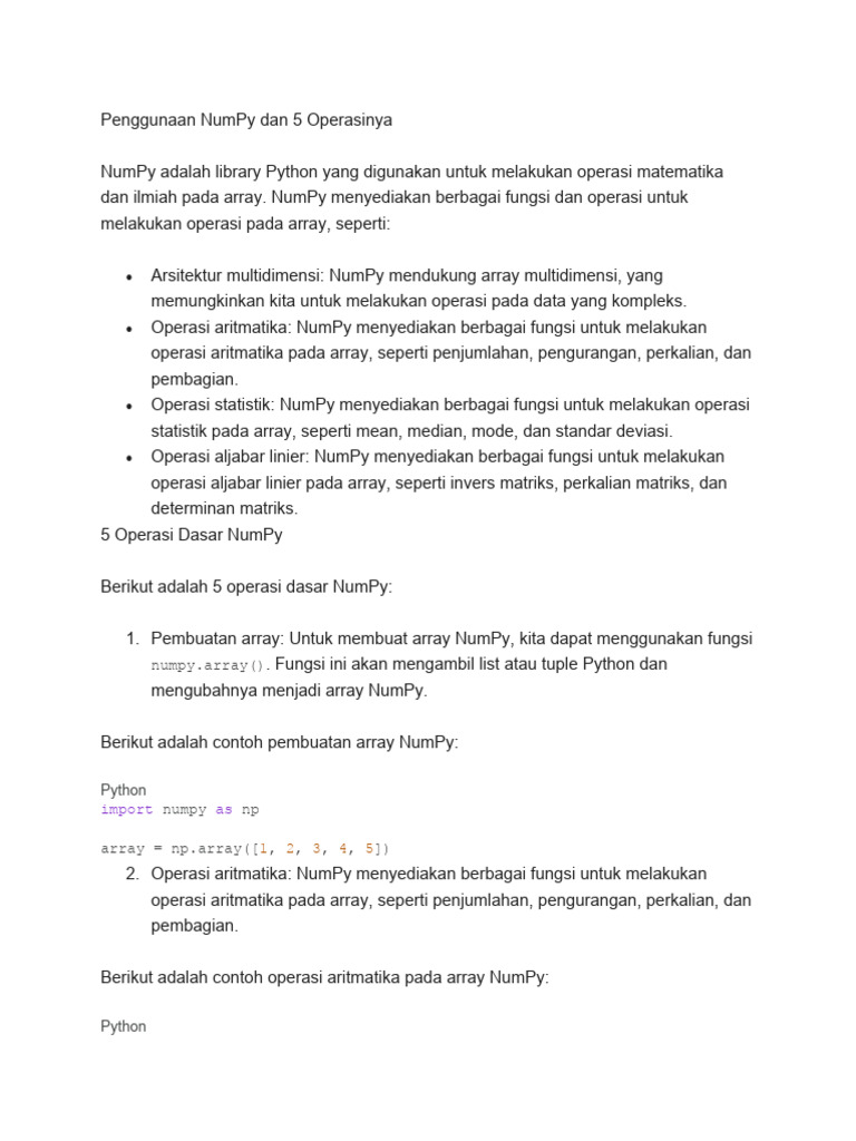 Numpy Dan Contoh | PDF