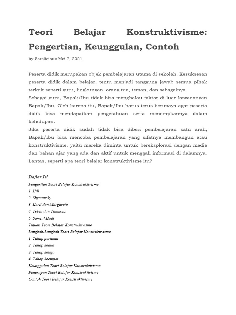 Teori Belajar Konstruktivisme | PDF
