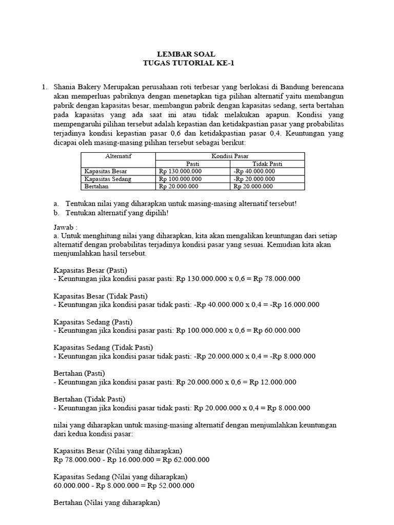 Soal Tugas 1 - EKMA4215 | PDF | Bisnis
