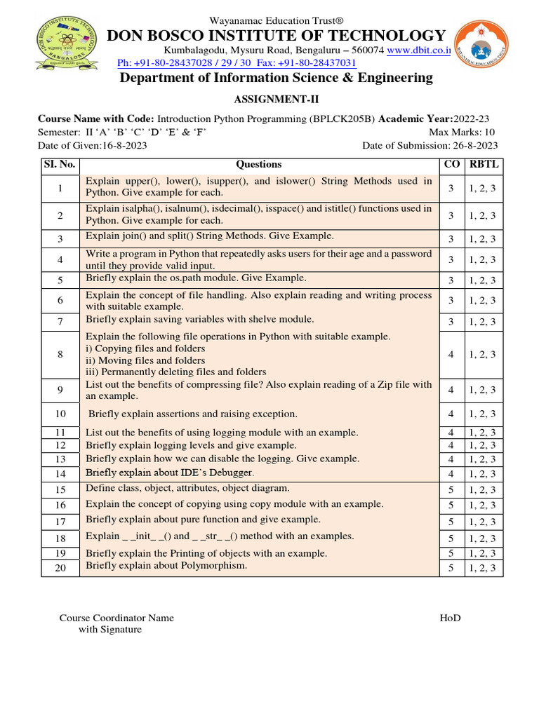 Introduction To PythonProgramming Assignment-2 As On 16-8-2023 | PDF | Teaching Methods ...