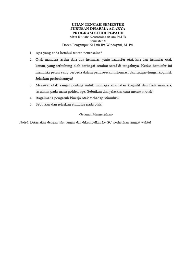 UTS neurosains dlm PAUD | PDF