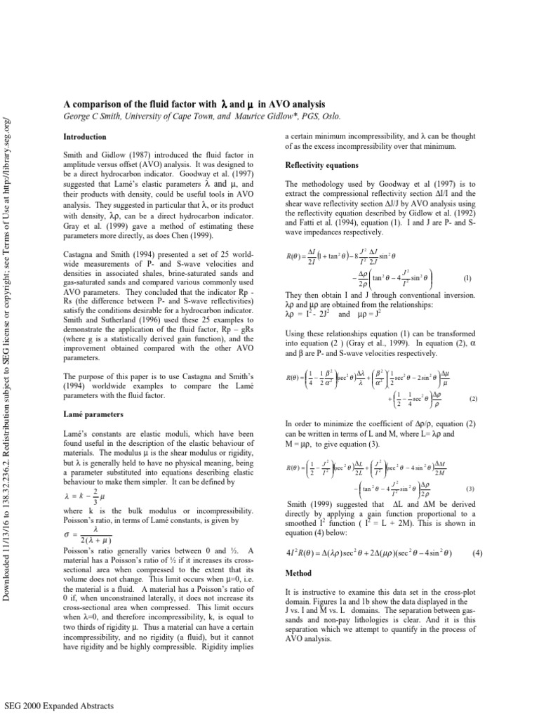 A Comparison of Fluid Factor in AVO Analysis | PDF | Young's Modulus ...