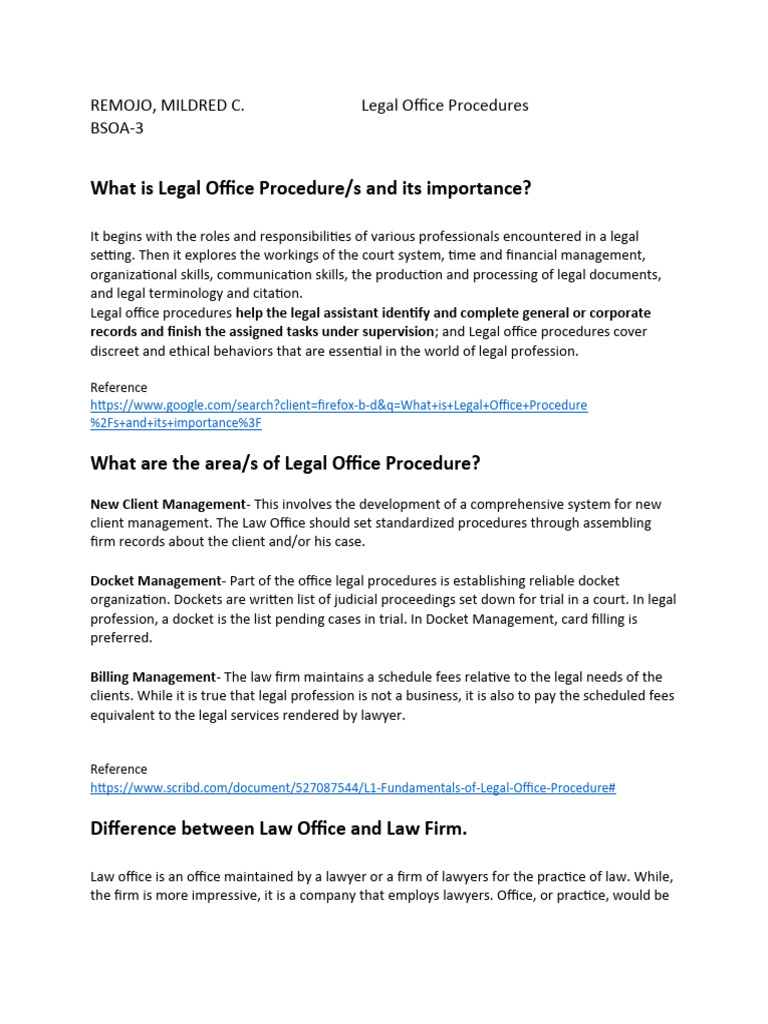 Legal Office Procedures Overview | PDF | Lawyer | Paralegal