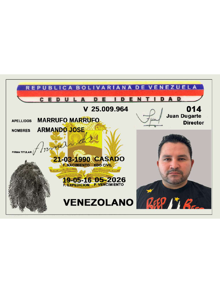 REPUBLICA BOLIVARIANA DE VENEZUELA SAIME Cedula de Identidad Marrufo ...