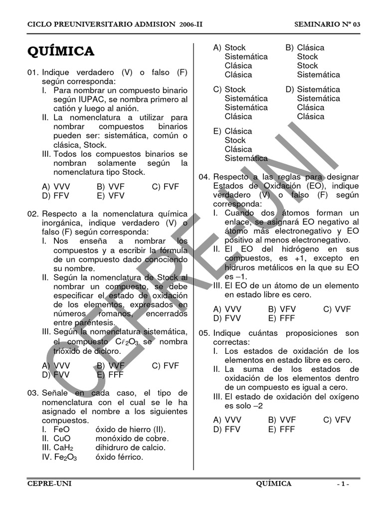 3er Seminario Quimica Adm 2006-II | PDF | Compuestos químicos | Redox