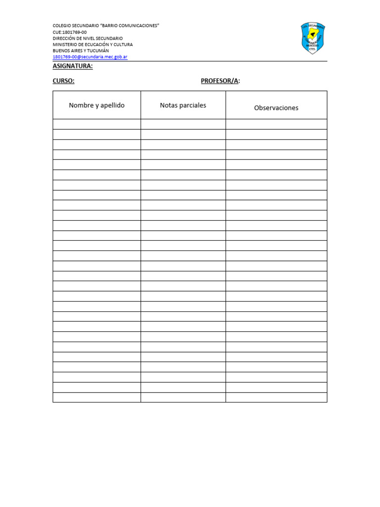 Planilla Notas Parciales 1 Pdf