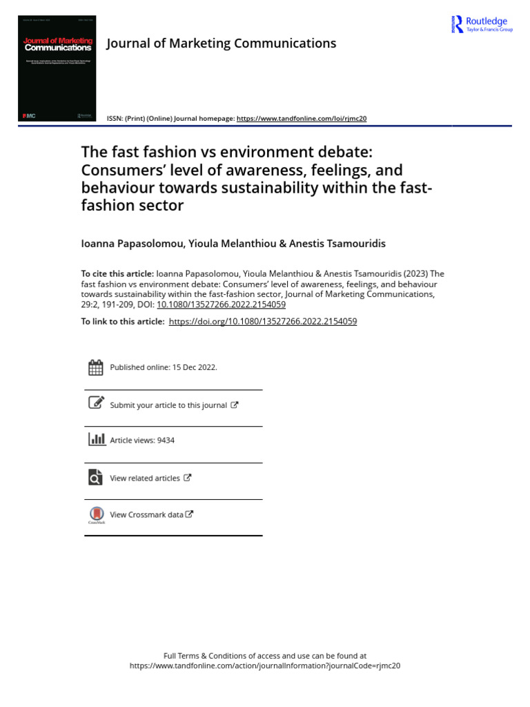 The Fast Fashion Vs Environment Debate: Consumers Level of Awareness ...