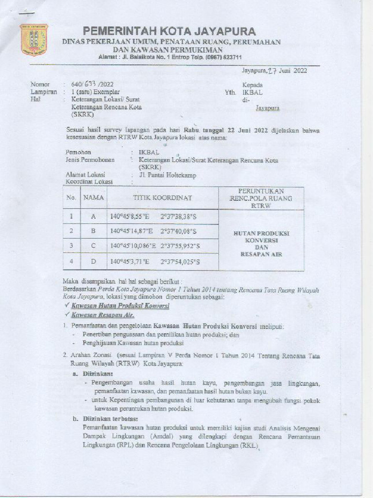 Surat Keterangan Rencana Kota | PDF